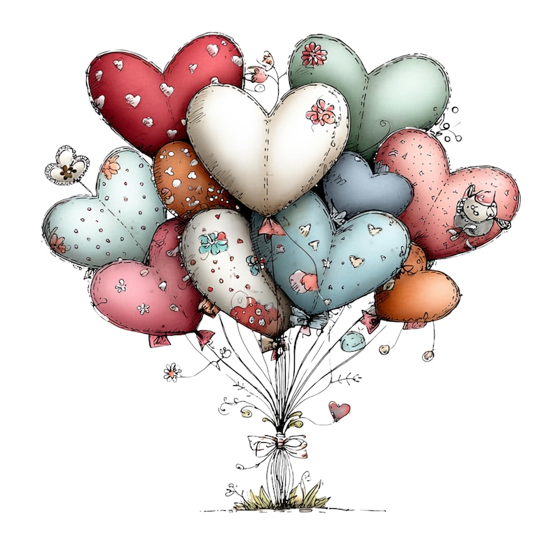 Hearts Valentine Day Clipart: Whimsical Graphics (digital Download - 23 ...