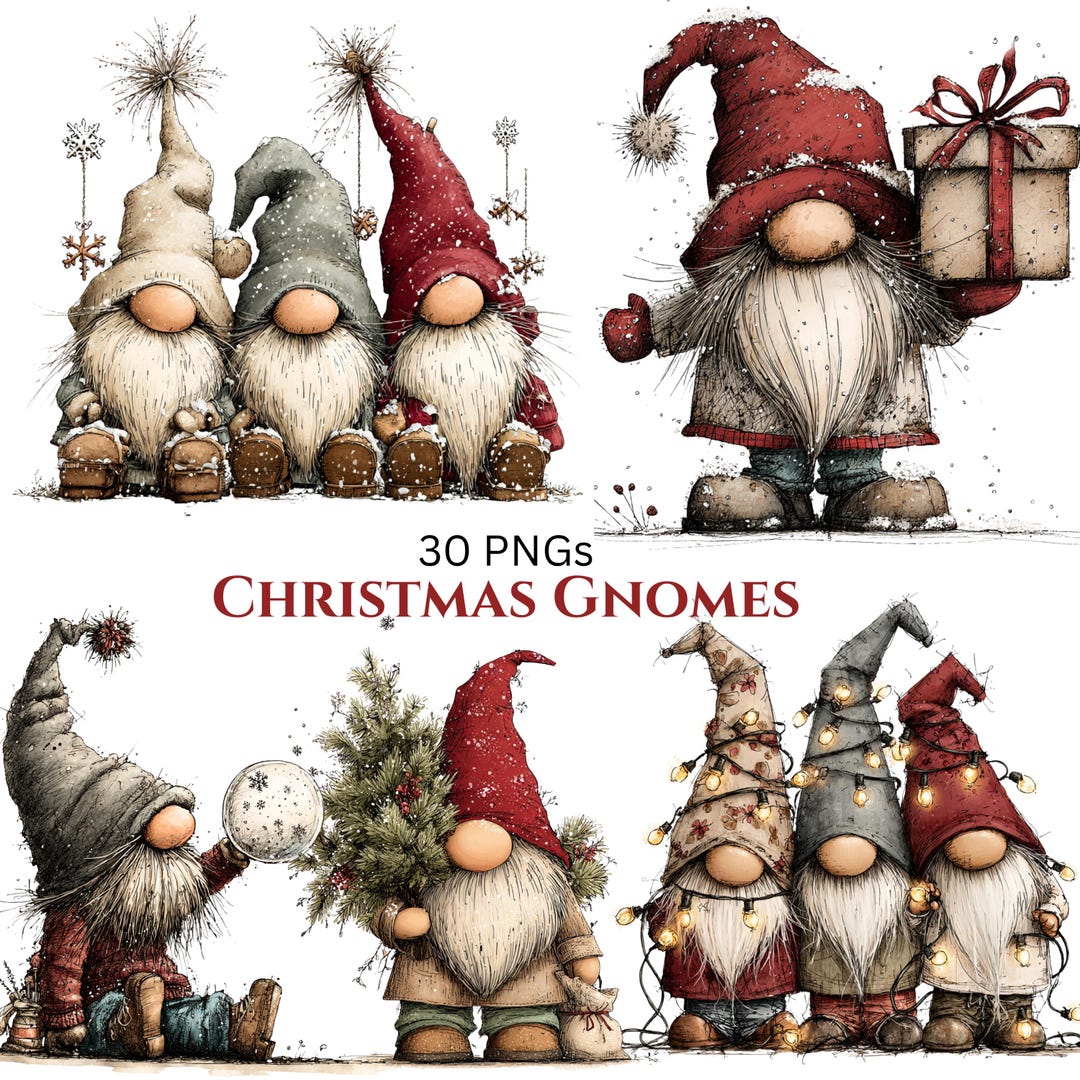 Christmas Gnomes Clipart: Festive Holiday Graphics (digital Download ...