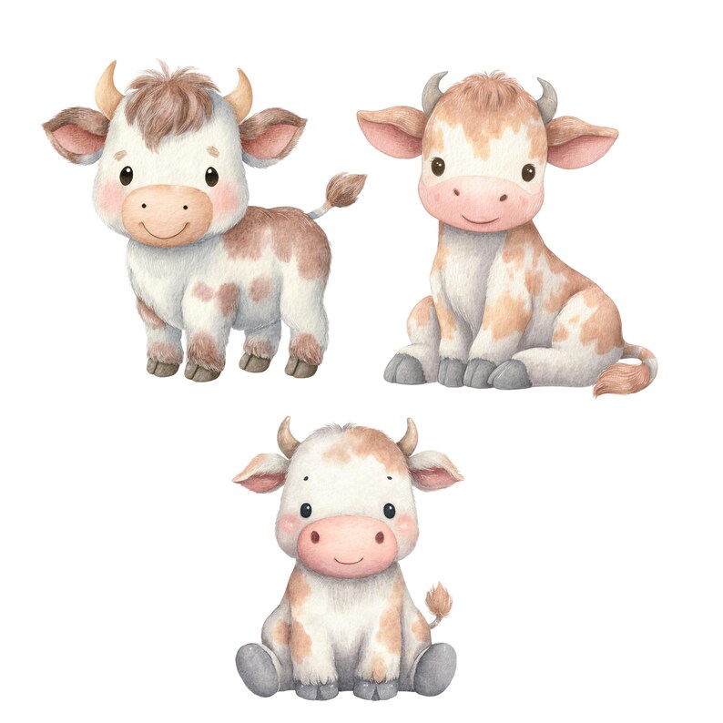 Watercolor Farm Animals Clipart: Nursery Art PNG Graphics (digital ...
