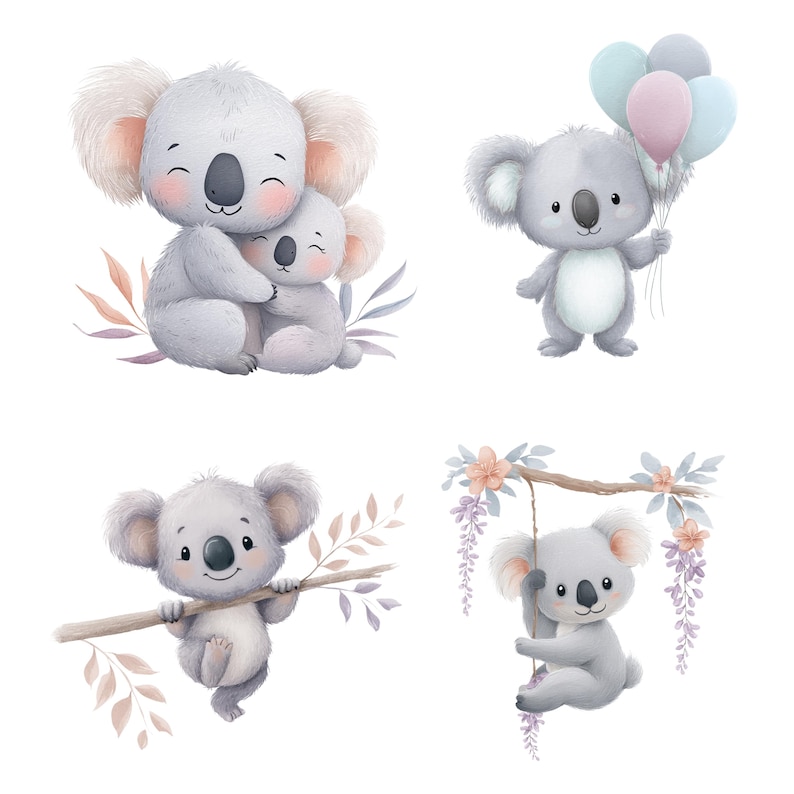 Watercolor Koala Clipart: Cute Nursery Graphics (digital Download - 25 ...