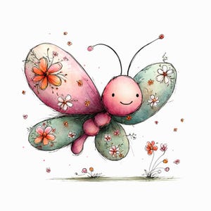 Whimsical Butterfly Flower Clipart: Cartoon Graphics - Transparent ...