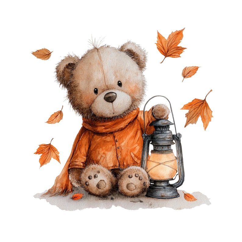 Fall Teddy Bears Clipart: Watercolor Teddy and Pumpkins Autumn Set ...