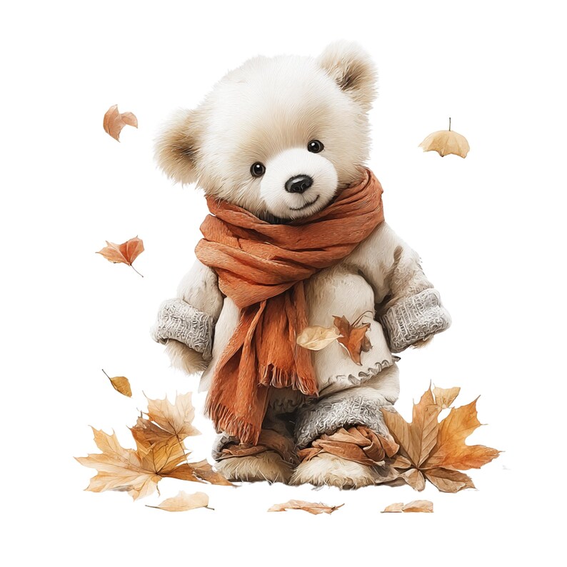 Teddy Bear Fall Clipart: Watercolor Autumn Teddies Graphics (digital ...
