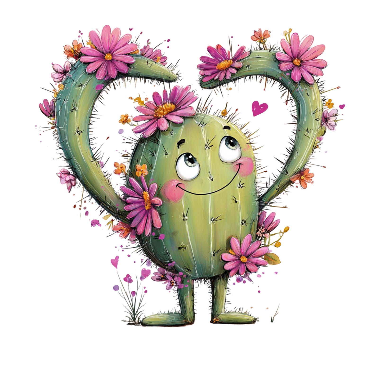 Whimsical Cactus Valentine's Day Clipart: Love Graphics (digital ...