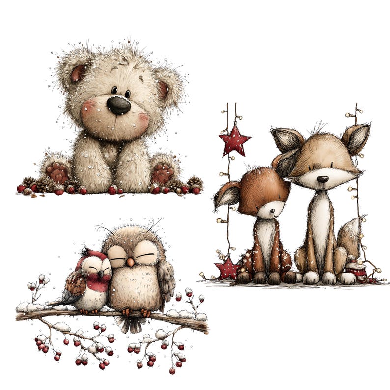 Christmas Woodland Animals Clipart: Festive Holiday Graphics (digital ...
