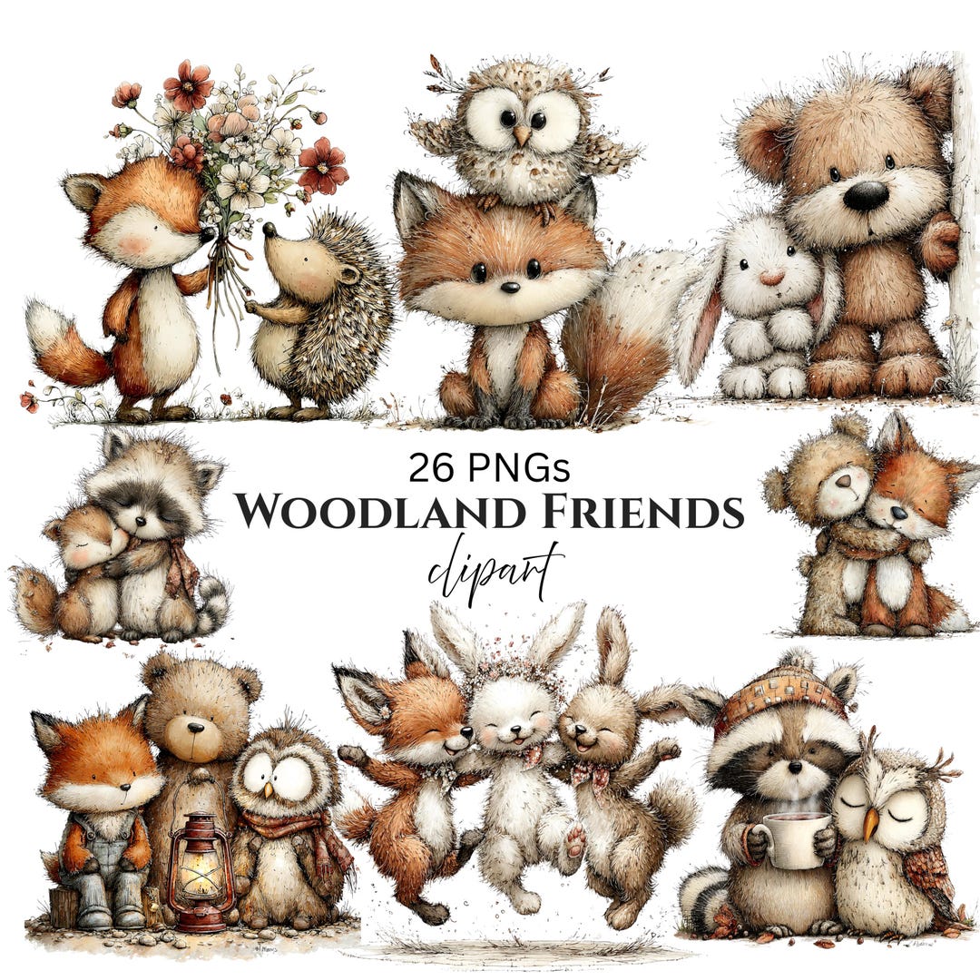 Whimsical Woodland Animals Friends Clipart: Nursery Graphics (digital ...