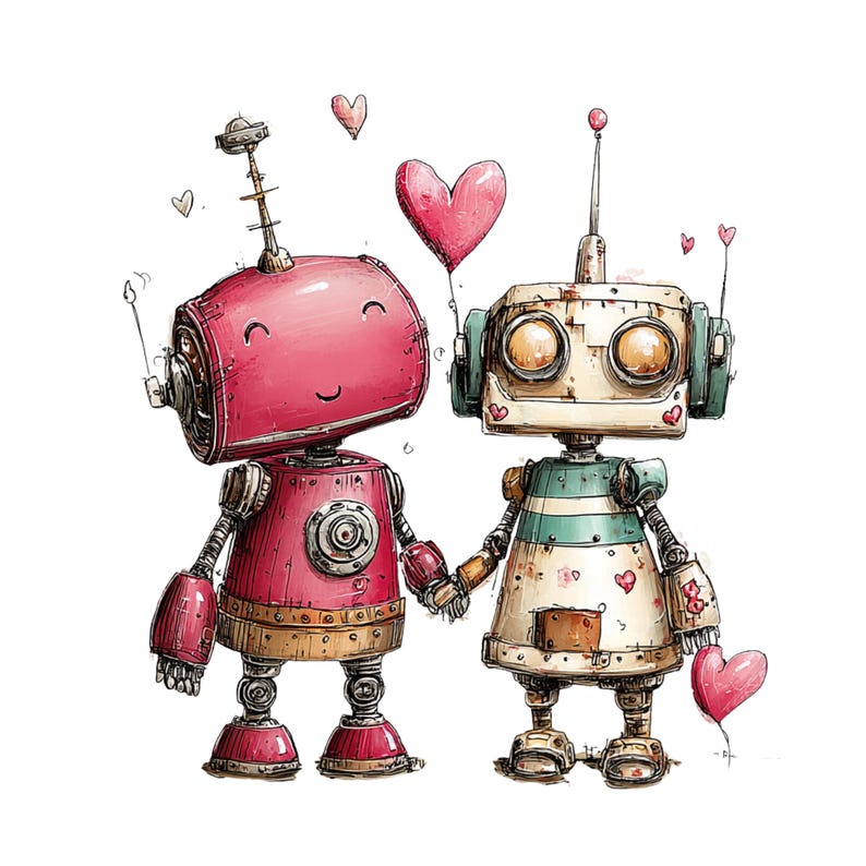 Robot Digital Valentine's Day Clipart: Whimsical Love Graphics (digital ...