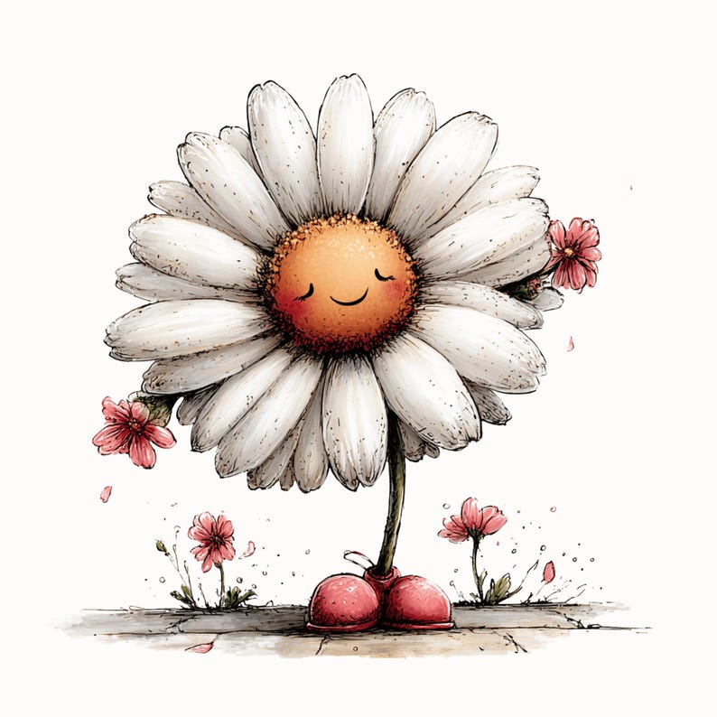 Quirky Daisy Flower Clipart: Cartoon Floral Graphics (digital Download ...