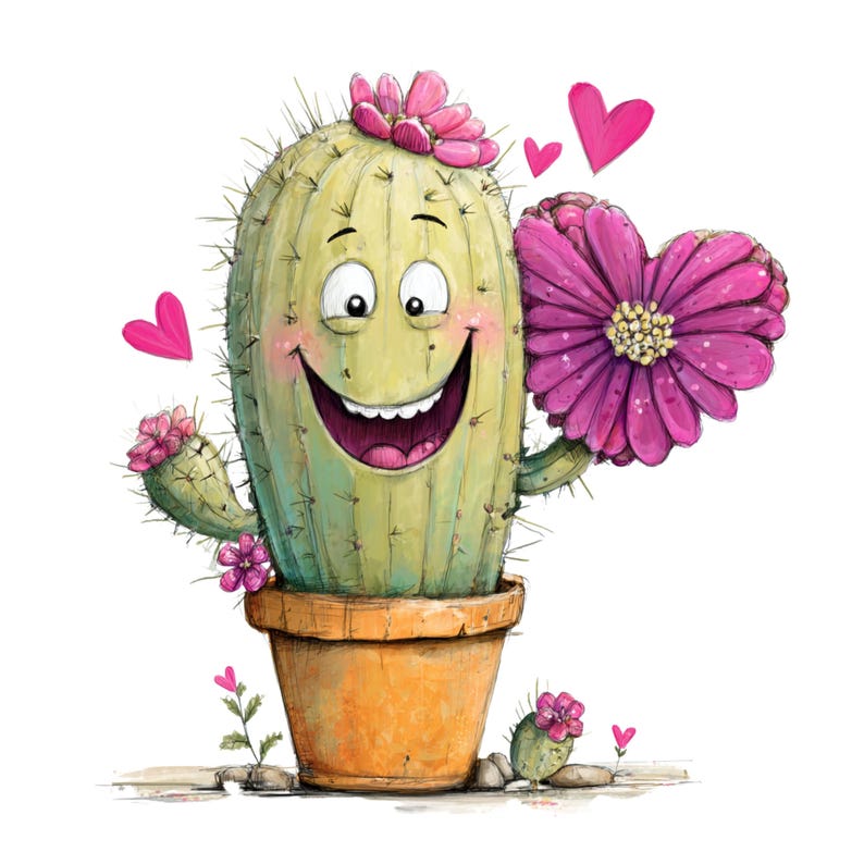 Whimsical Cactus Valentine's Day Clipart: Love Graphics (digital ...