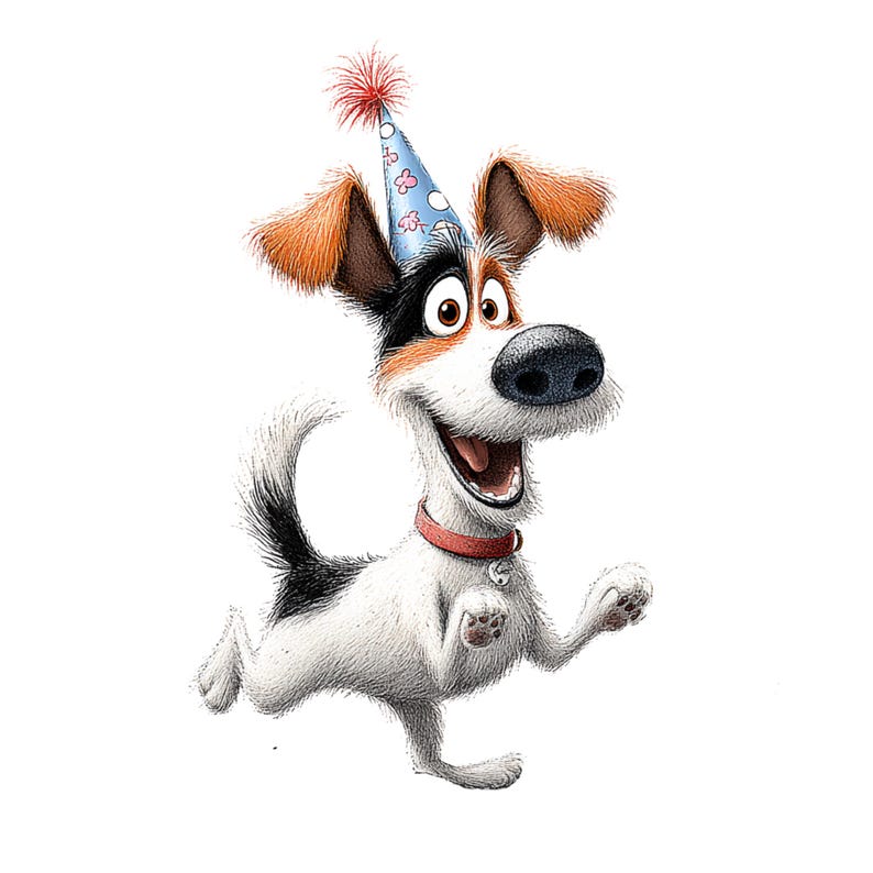 Dog Birthday With Party Hat Clipart: Cartoon Graphics (digital Download ...