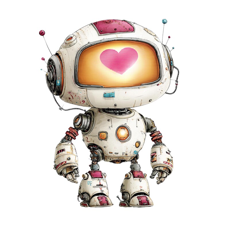 Robot Digital Valentine's Day Clipart: Whimsical Love Graphics (digital ...
