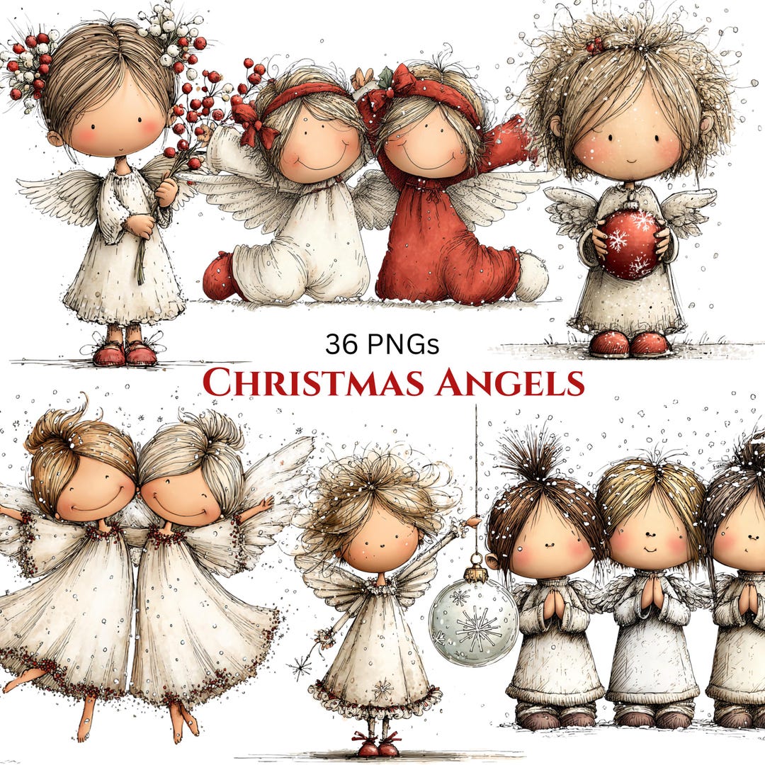Whimsical Christmas Angels Clipart: Cute Holiday Graphics (digital ...