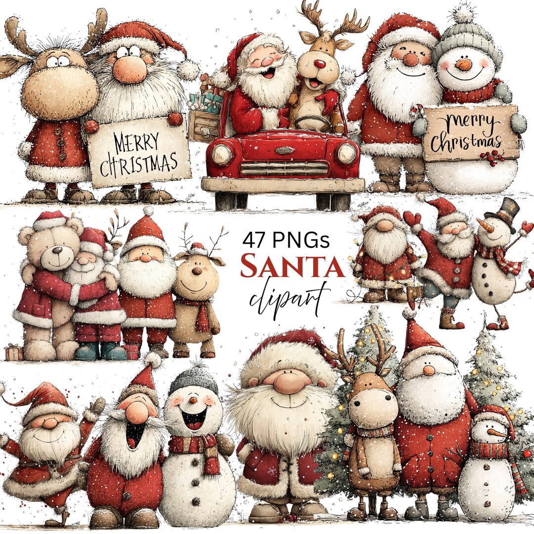 Cute Santa Claus Christmas Clipart: Whimsical Festive Graphics (digital ...