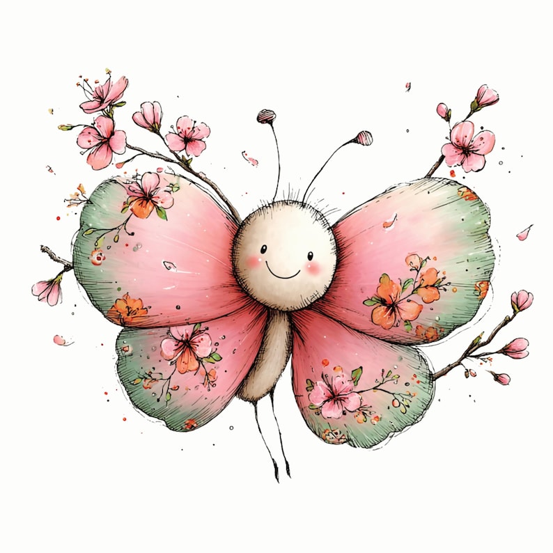 Whimsical Butterfly Flower Clipart: Cartoon Graphics - Transparent ...