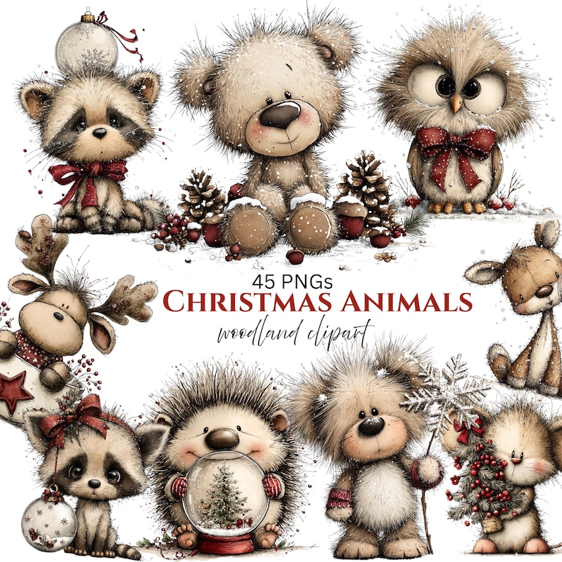Christmas Woodland Animals Clipart: Festive Holiday Graphics (digital ...