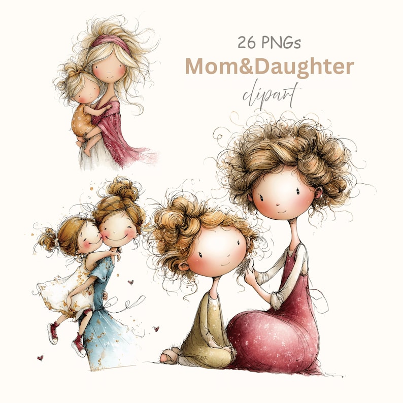 Watercolor Mother's Day Clipart: Mom and Girl Graphics - Transparent ...