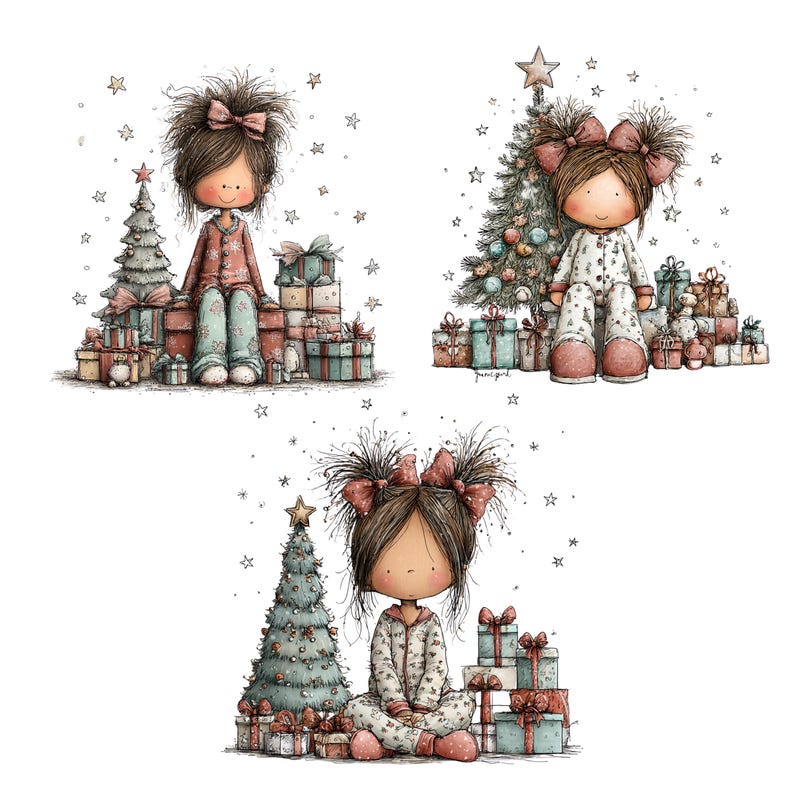 Little Girls Whimsical Christmas Clipart: Festive Holiday Graphics ...