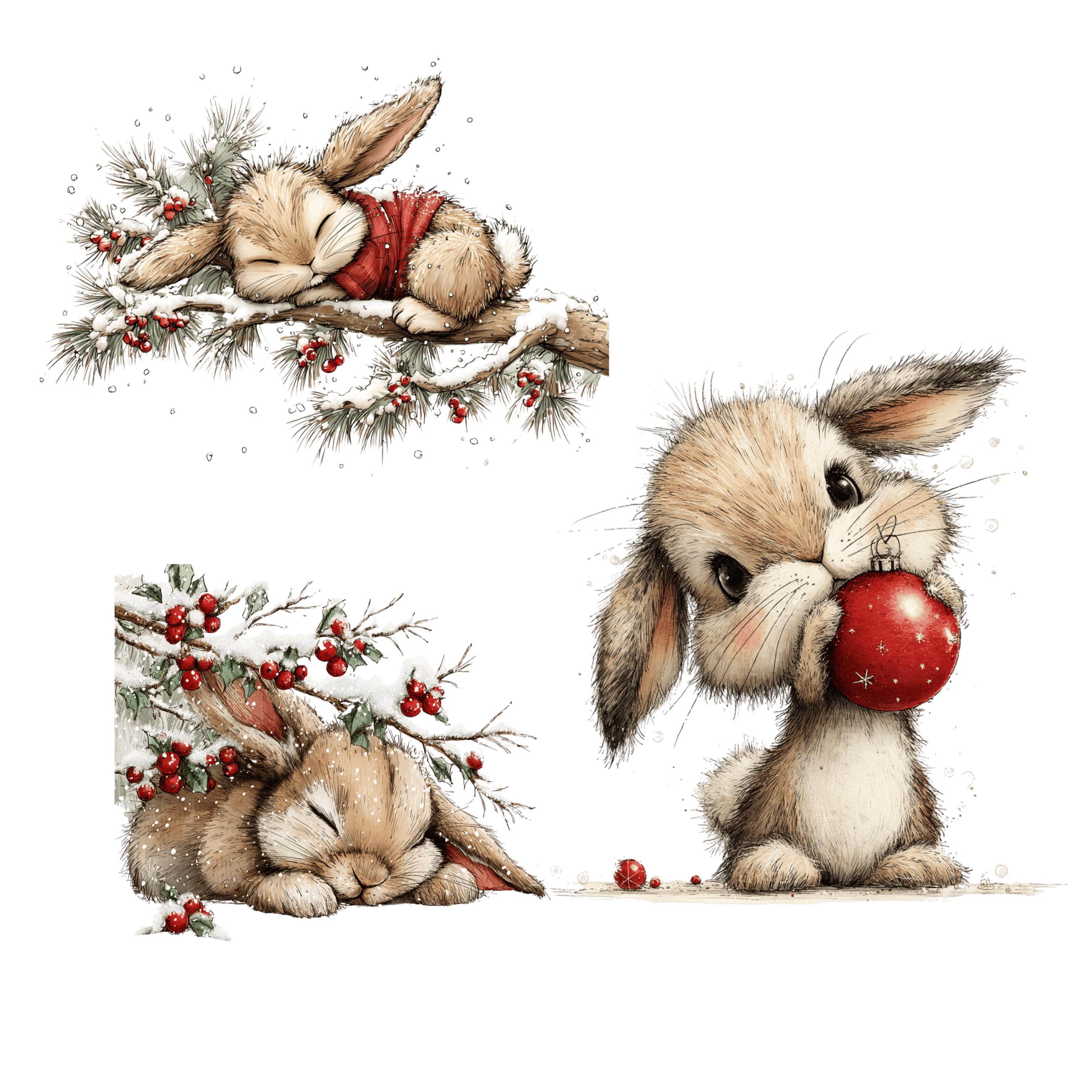 Whimsical Christmas Bunny Clipart: Watercolor Illustrations for ...