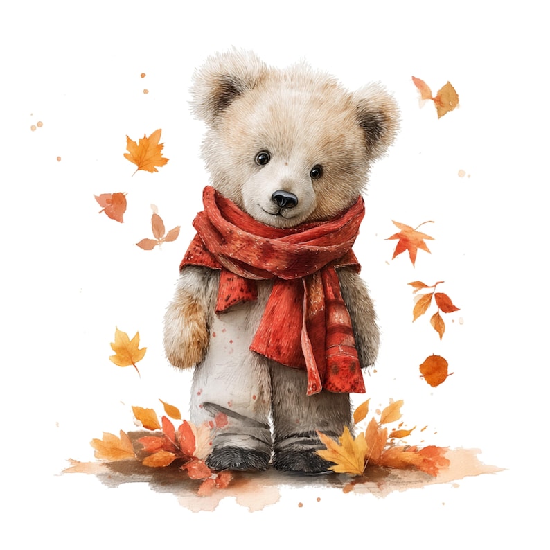 Teddy Bear Fall Clipart: Watercolor Autumn Teddies Graphics (digital ...