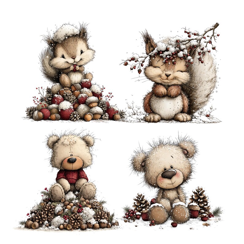 Christmas Woodland Animals Clipart: Festive Holiday Graphics (digital ...