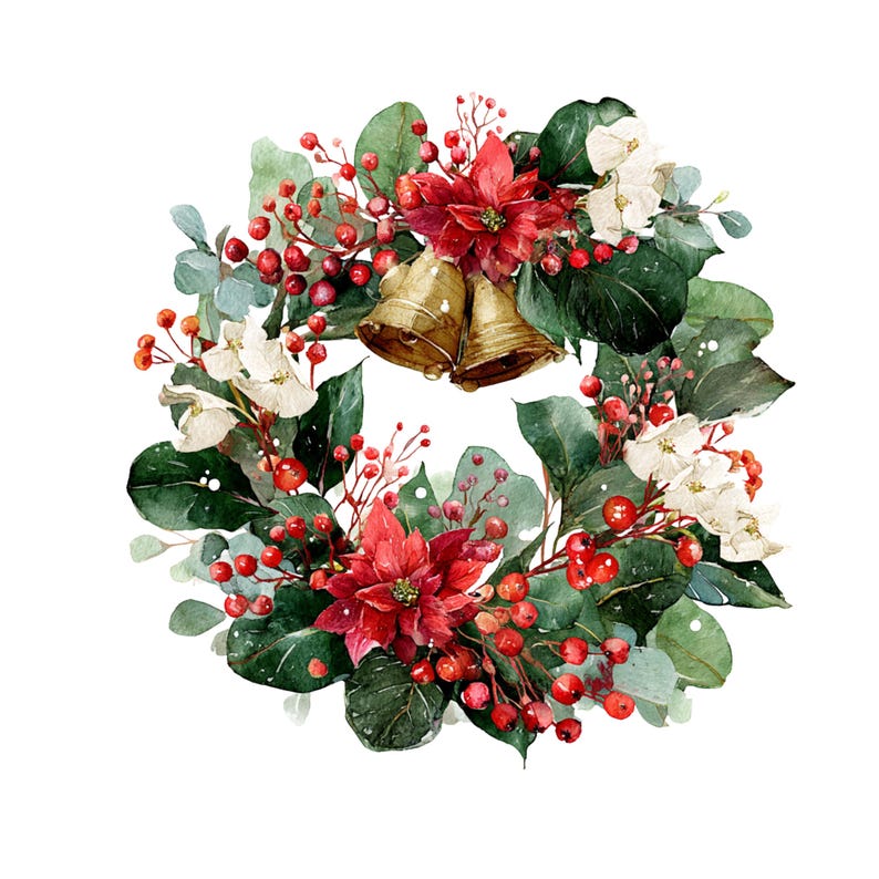 Christmas Winter Wreath Clipart: Festive Holiday Decorations, Decor ...