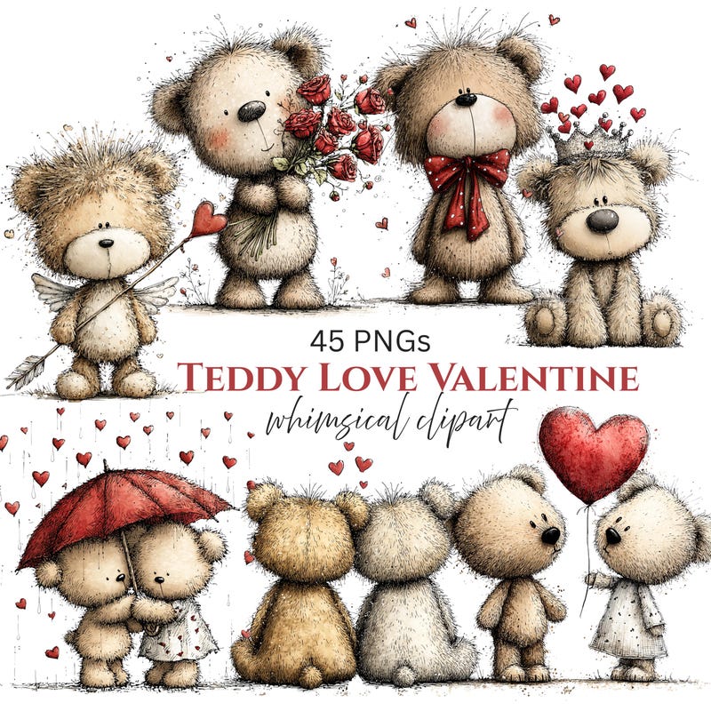 Valentine Teddy Bear Art - Etsy UK