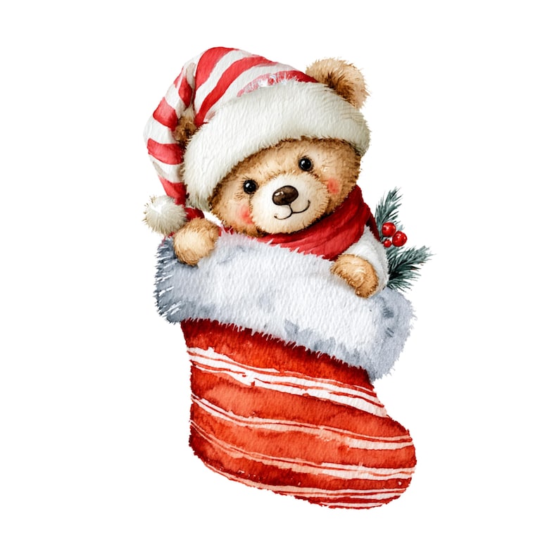 Teddy Bear Christmas Clipart: Cute Watercolor Illustrations for ...