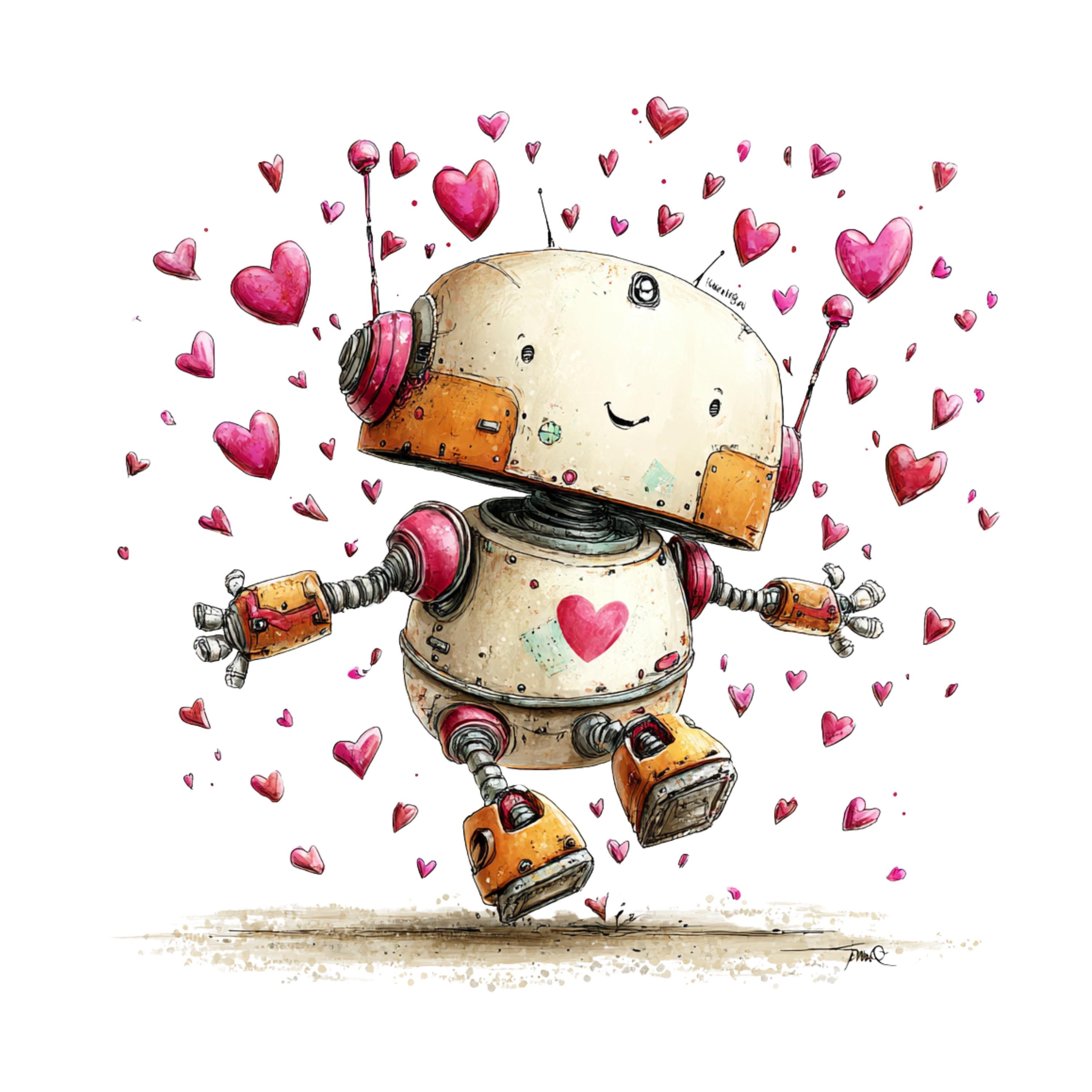 Robot Digital Valentine's Day Clipart: Whimsical Love Graphics (digital ...