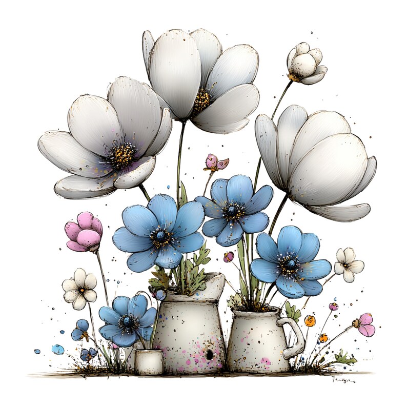 Whimsical Flowers Spring Clipart: Floral Graphics (digital Download ...