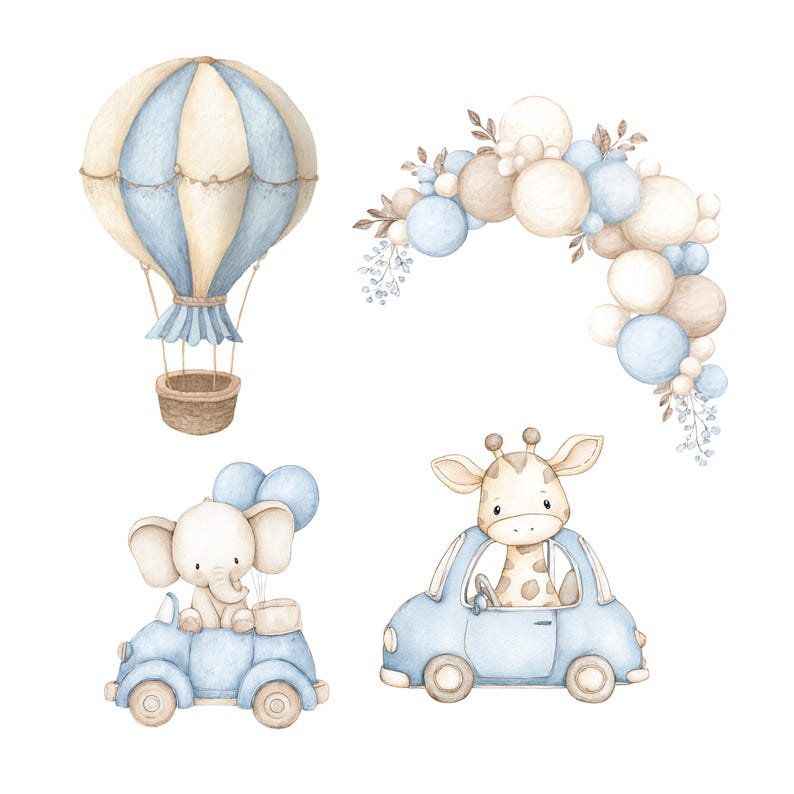 Baby Shower Boy Blue Clipart Set: Watercolor Nursery Graphics PNG ...