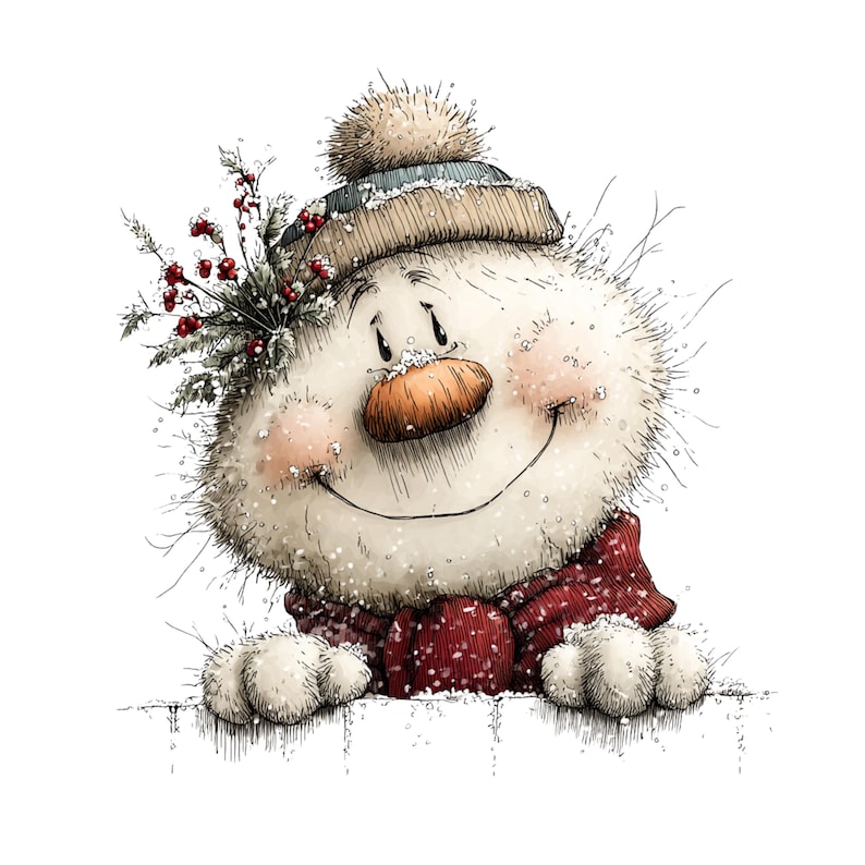 Whimsical Snowman Christmas Clipart: Festive Holiday Graphics (digital ...