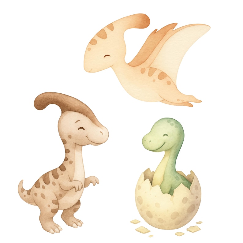 Baby Dinosaur Clipart PNG, Watercolor Baby Dino Clip Art Bundle, Cute ...