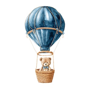 Watercolor Teddy Bear Hot Air Balloon Clipart: Nursery Graphics ...
