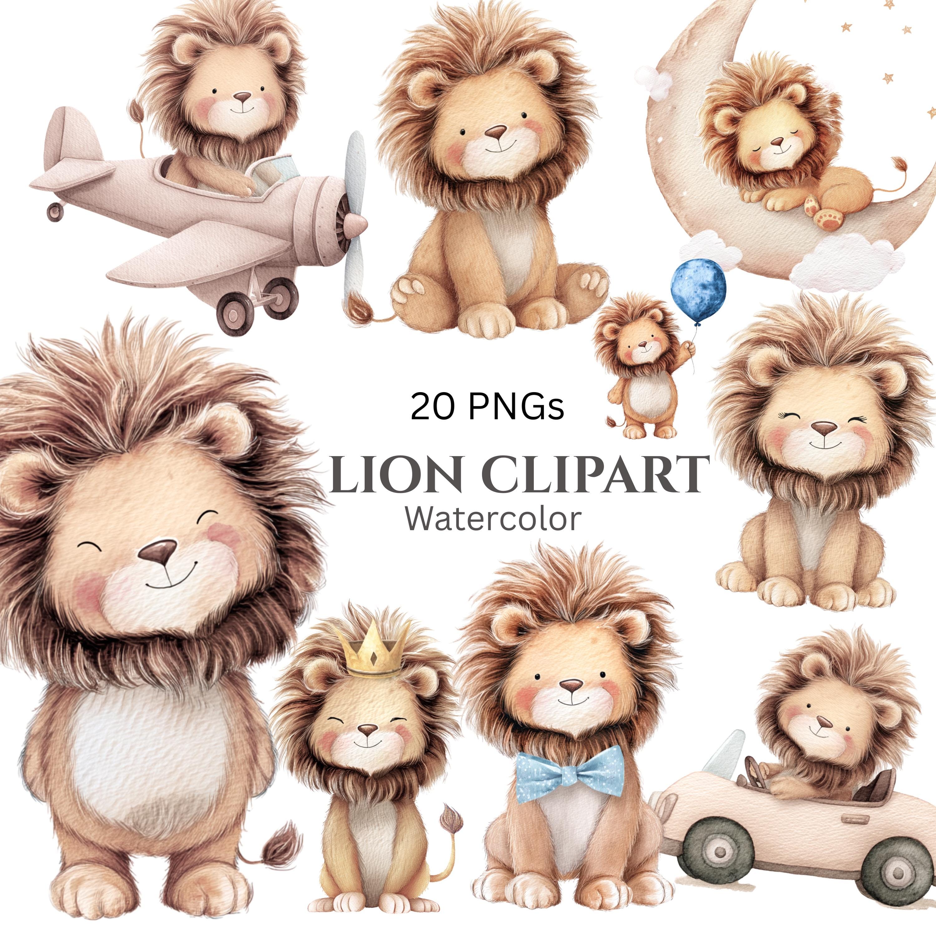 Watercolor Lion Animal Clipart: Cute Nursery Graphics (digital Download ...