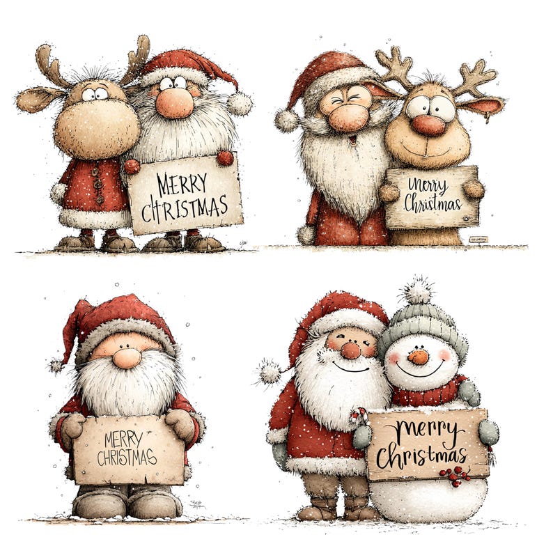Cute Santa Claus Christmas Clipart: Whimsical Festive Graphics (digital ...