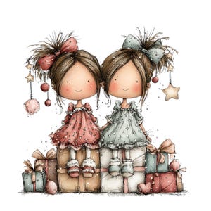 Little Girls Whimsical Christmas Clipart: Festive Holiday Graphics ...