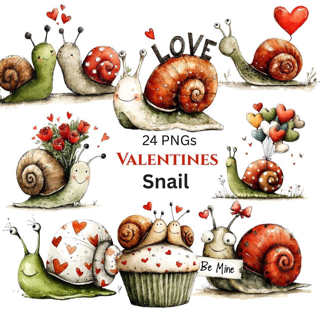 Valentine's Day Snail Love Clipart: Whimsical Graphics (digital ...