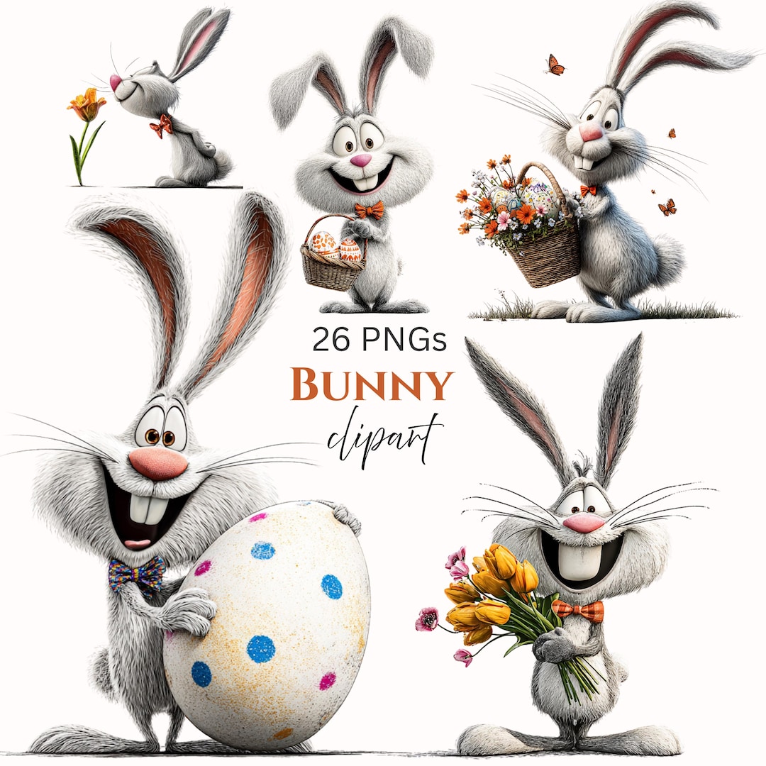 Easter Bunny Rabbit Clipart: Cartoon Graphics (digital Download - 26 ...