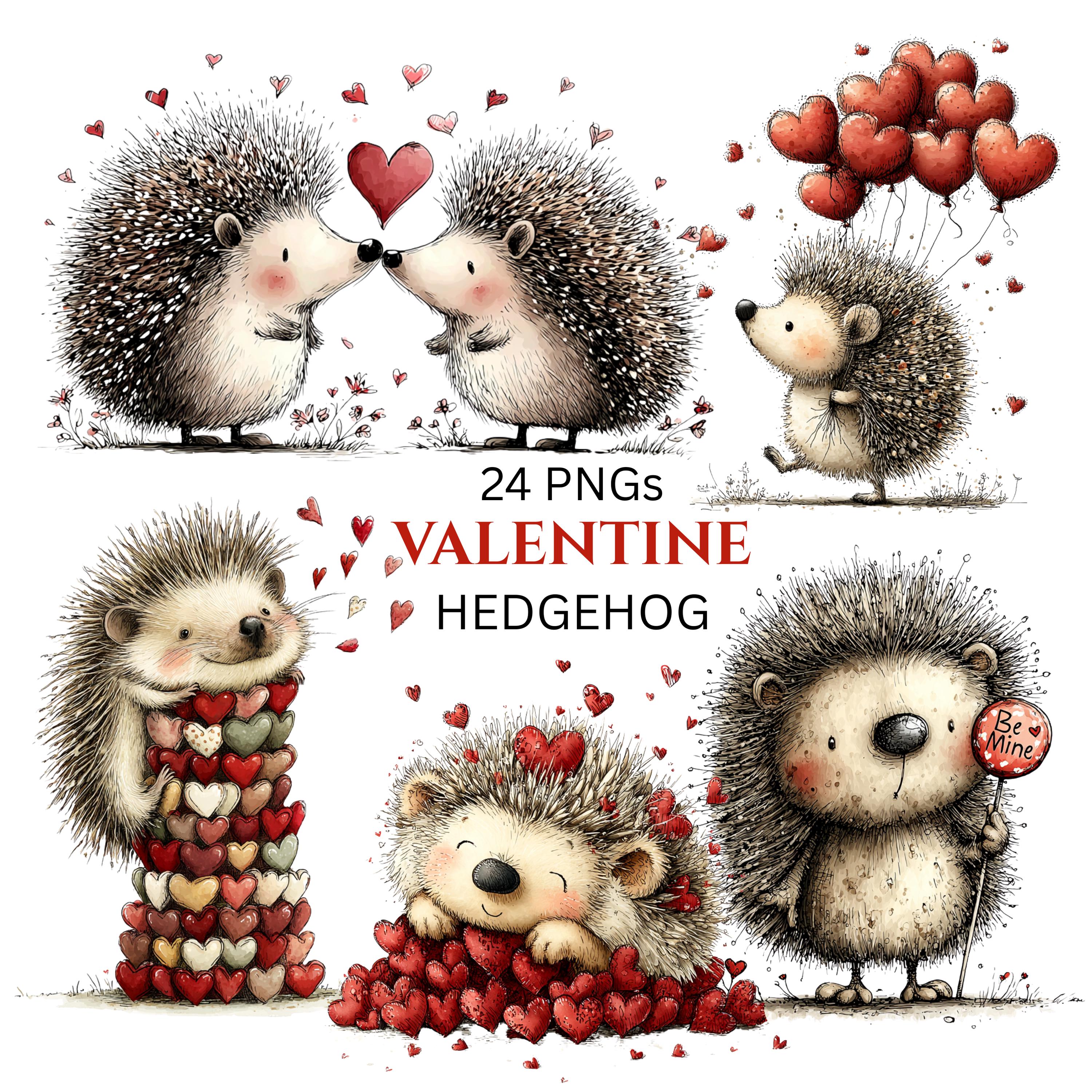 Valentine's Day Hedgehog Clipart: Whimsical Graphics (digital Download ...