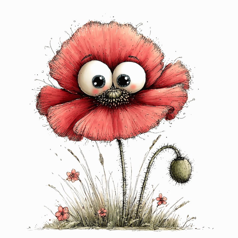 Quirky Flowers Funny Clipart: Cartoon Floral Graphics (digital Download ...