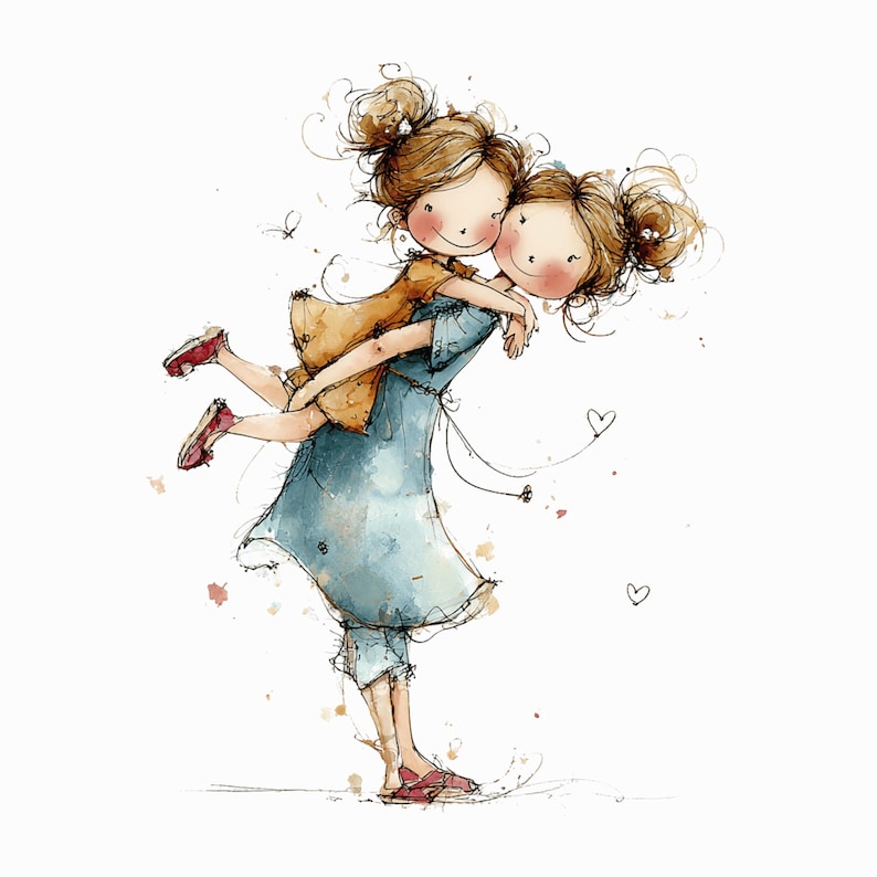Watercolor Mother's Day Clipart: Mom and Girl Graphics - Transparent ...