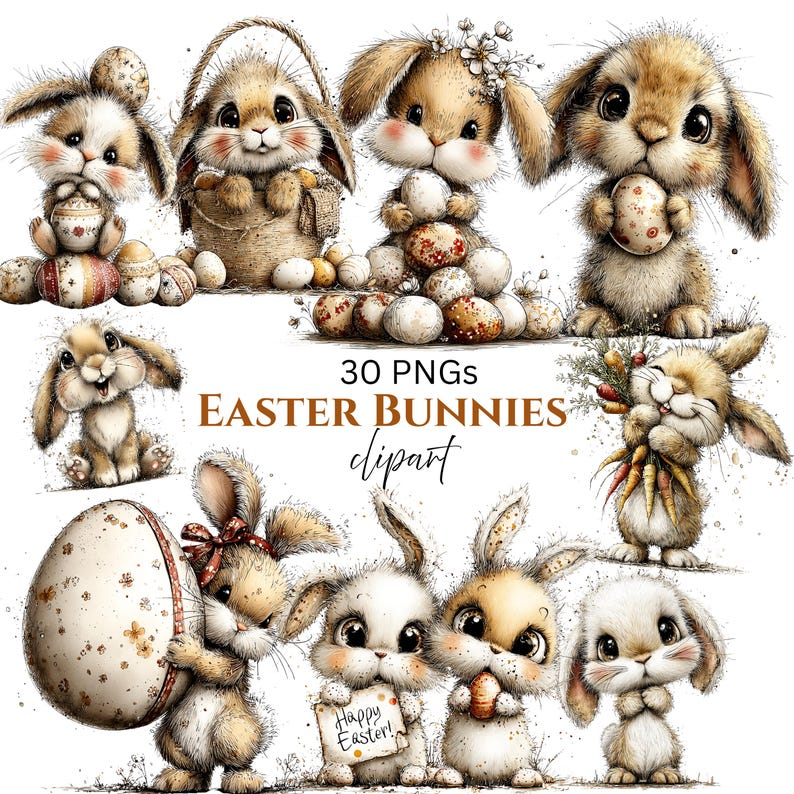 Easter Bunny Whimsical Clipart: Adorable Graphics (digital Download ...