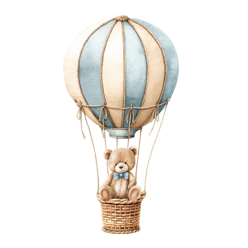 Watercolor Teddy Bear Hot Air Balloon Clipart: Nursery Graphics ...
