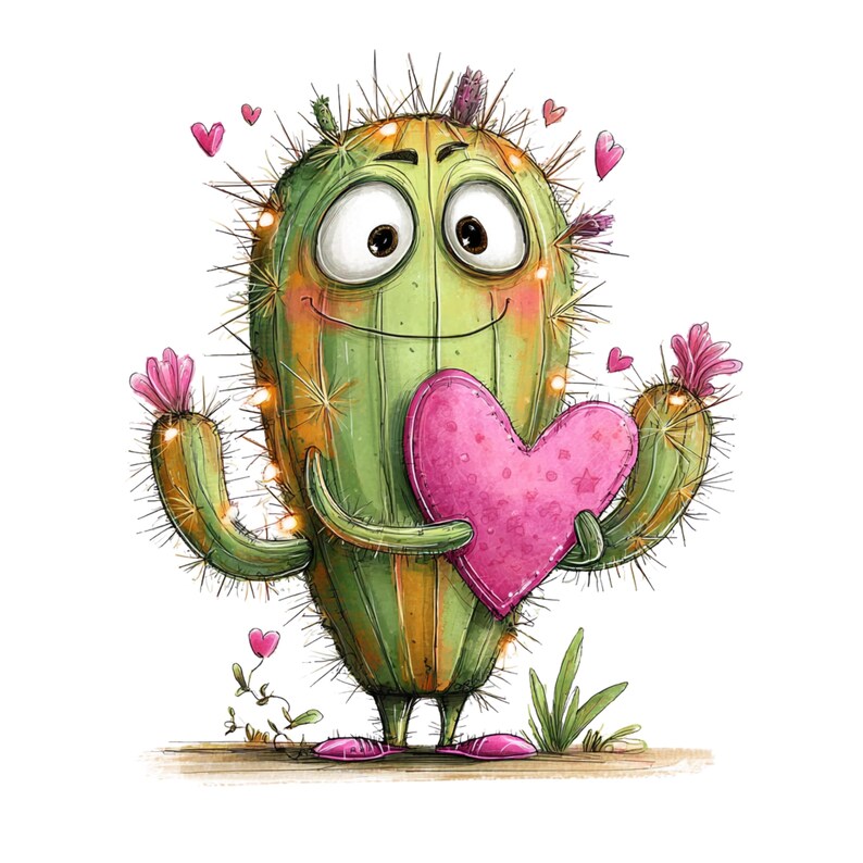 Whimsical Cactus Valentine's Day Clipart: Love Graphics (digital ...