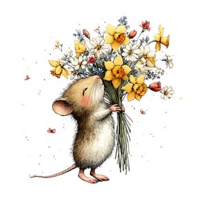 Cute Mouse Flowers Clipart: Mice Graphics (digital Download - 20 Pngs ...