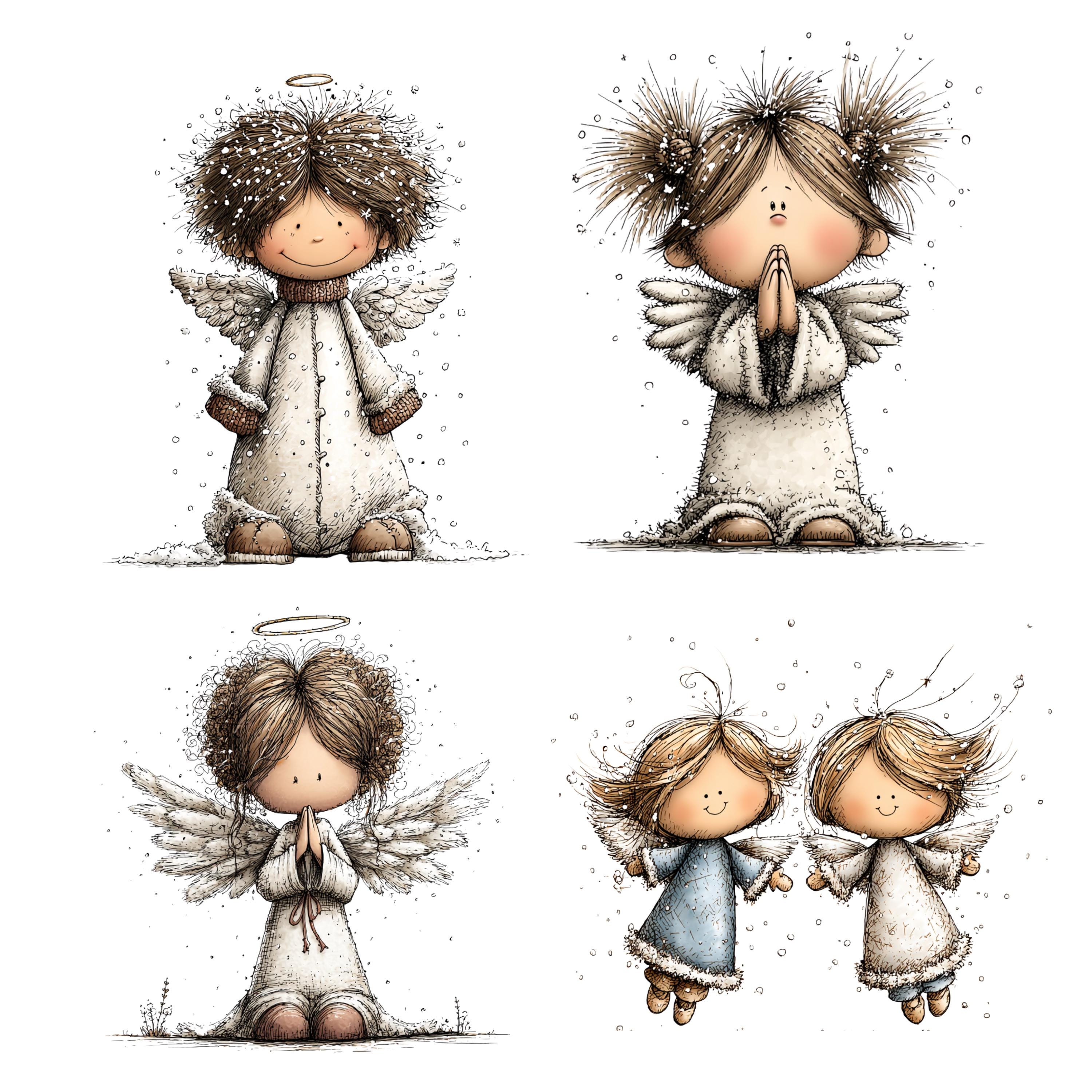 Whimsical Christmas Angels Clipart: Cute Holiday Graphics (digital ...