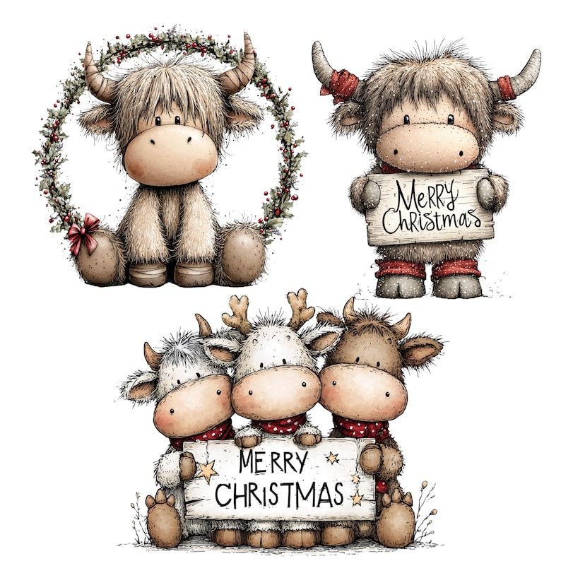Rustic Christmas Cute Cows Clipart: Festive Holiday Graphics (digital ...