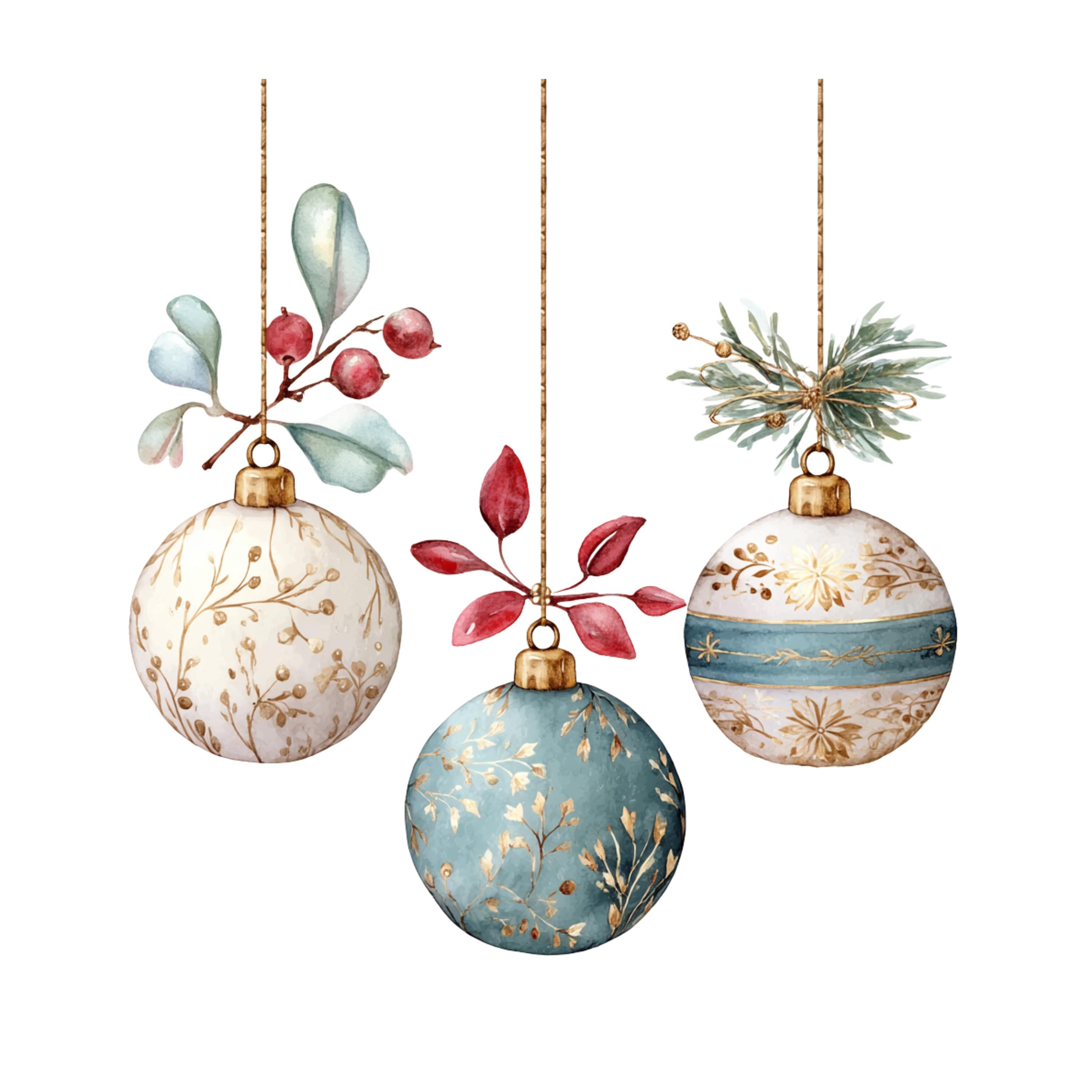Christmas Baubles Clipart: Festive Christmas Cards Decoration ...