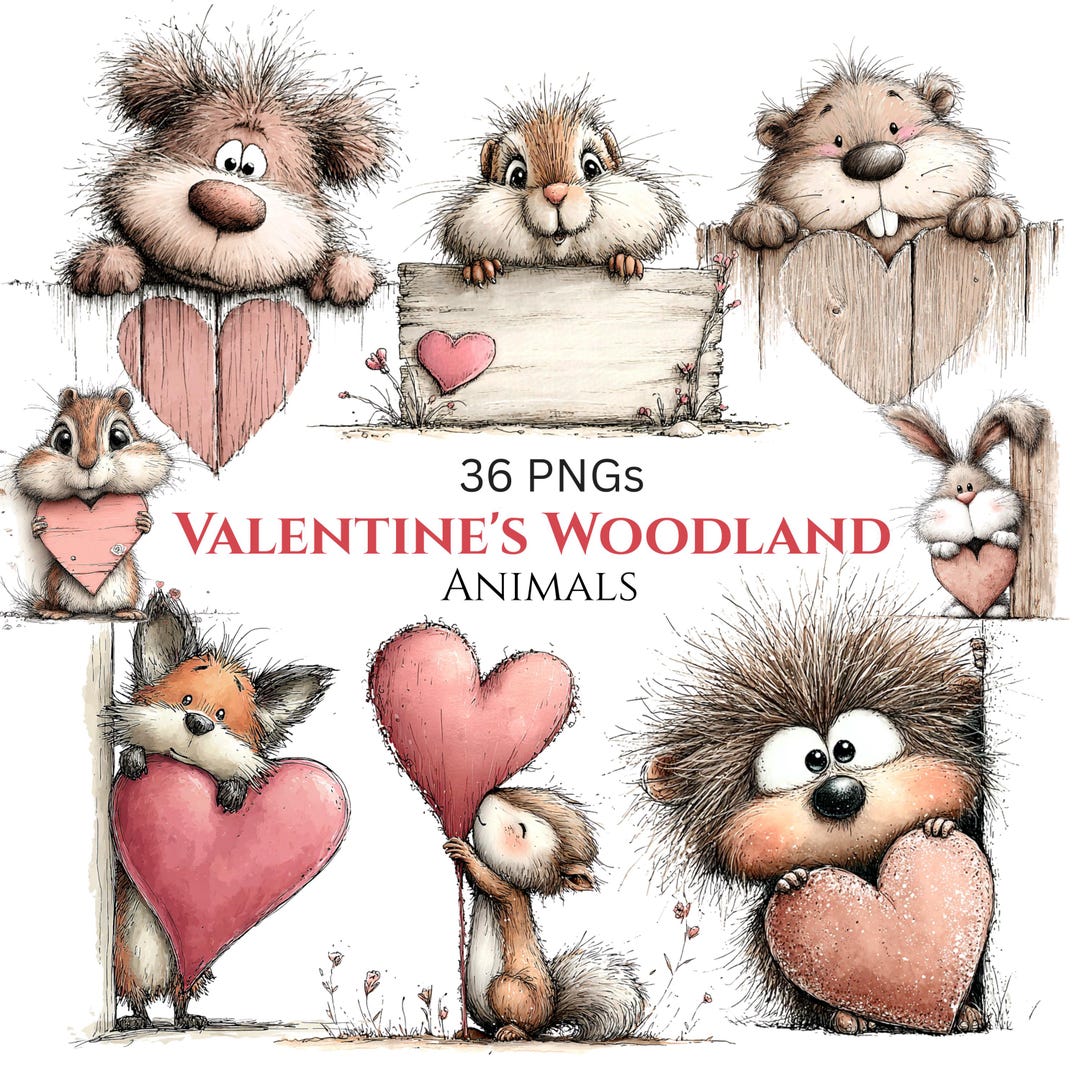 Valentine's Day Woodland Animals Clipart: Whimsical Graphics (digital ...