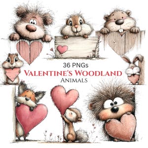 Valentine's Day Woodland Animals Clipart: Whimsical Graphics (digital ...